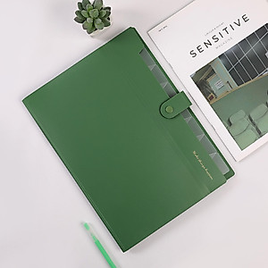 SKYDUE Expanding File Folder, Folders with 8 Pockets , Folder Organizer with Snap Closure A4 and Letter Size Accordian Document Paper Organizer for Home School Office (OliveGreen)