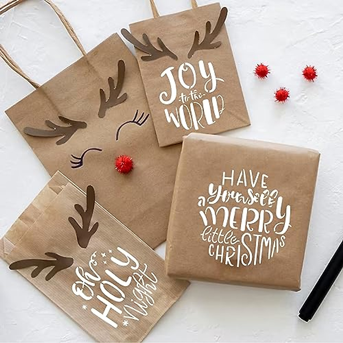 Small Christmas Stencils for Painting on Wood Reusable - 3 Inches Round Holiday Xmas Drawing Ornaments Stencil Templates for DIY Crafts Tier Tray Wood Décor (60pcs words 3in round-1)