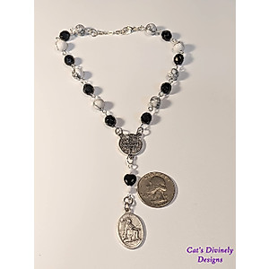 St. Rocco White Howlite & Jet Black Car/Vehicle Rosary