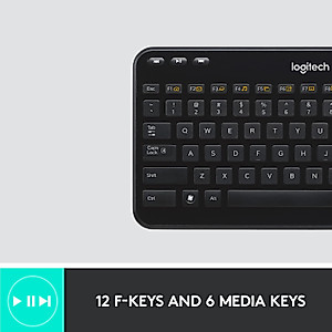 Logitech K360 Wireless USB Desktop Keyboard — Compact Full Keyboard, 3-Year Battery Life (Glossy Black)
