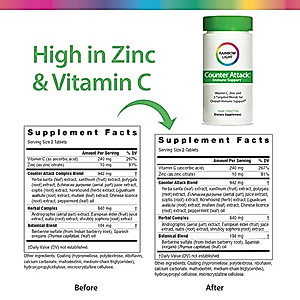 Rainbow Light Counter Attack Immune Support, Dietary Supplement Provides Immune Support, With Vitamin C, Zinc and 3 Targeted Herbal Blends, Vegan and Gluten Free, 90 Count