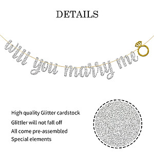 WeBenison Silver Glitter Will You Marry Me Banner for Bachelorette Party Decor Bridal Shower Wedding Engagement Party Supplies