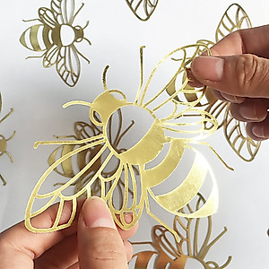 Bee Wall Decals Honey Bee Wall Decor Bee Wall Stickers Gold Honey Bee Decals,Honeycomb Wall Decals,Removable DIY Bee Decoration Decals for Kids Bedroom Living Room Nursery Playroom Decorations (A)