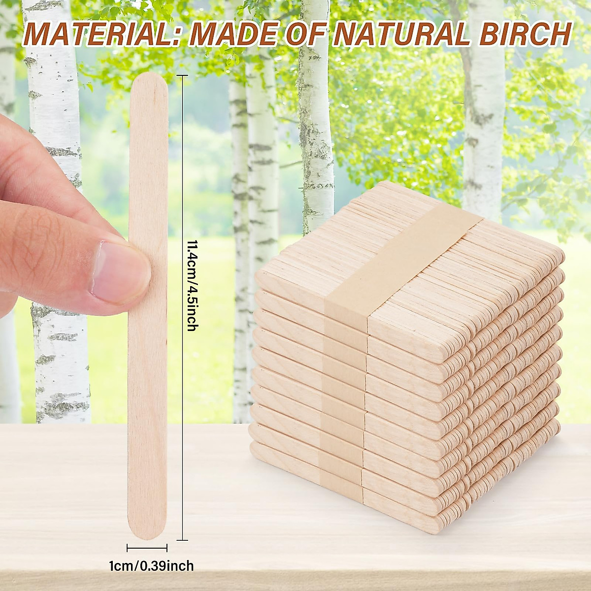 VEIDIA 2000 Pcs 4.5' Wooden Craft Sticks, Ice Cream Sticks,Natural Wood Popsicle Stick for Waxing, DIY Wood Crafts, Hair Removal and Waxing Supplies, Paint Stirrer, Art Projects and Ice Pop Sticks