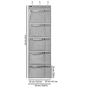 ANZORG Weekly Kids Clothes Organizer Day of Week School Clothing Storage Monday to Friday Hanging Closet Organizer (Grey)