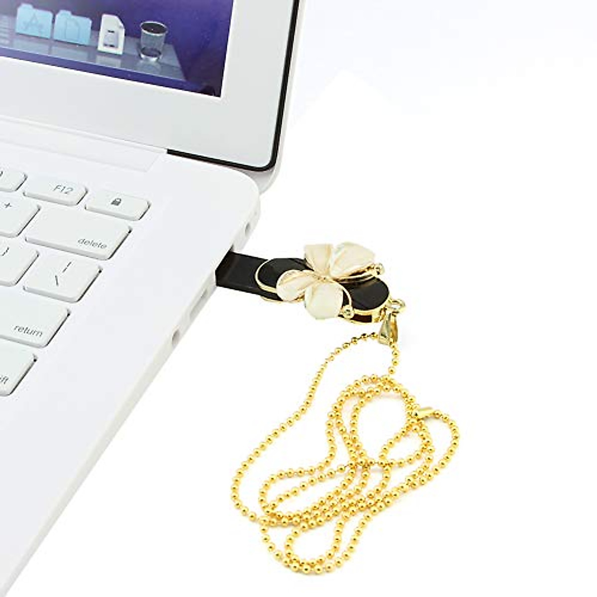 3C Light 32GB 2.0 USB Flash Drive Crystal Butterfly Shape Jewelry USB Flash Disk Jump Drive Thumb Drive Pen Drive with Necklace Memory Stick Data Storage Gift (32 GB, White)