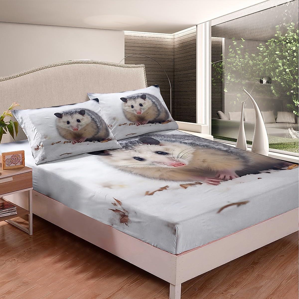 jejeloiu Full Size Opossum Sheet Set Boys Girls Possums Gifts Bed Sheets Set for Kids Women Men Ultra Soft Possums Bedding Set Possum Stuffed Animal Bed Set (Flat Sheet + Fitted Sheet + Pillow Case)