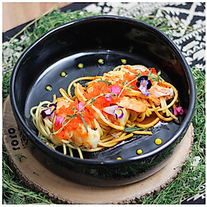 roro Ceramic Stoneware Hand-Molded Glossy Black 8 inch large Salad or Pasta Bowl | Pet Friendly