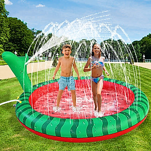 Aitbay Kids Sprinklers for Outside, 68'' Splash Pad for Toddlers and Baby Pool Water Toys Gifts for 3-12 Year Old Boys Girls, Summer Outdoor Sprinkler Pad Water Toys Fun for Children (Watermelon)