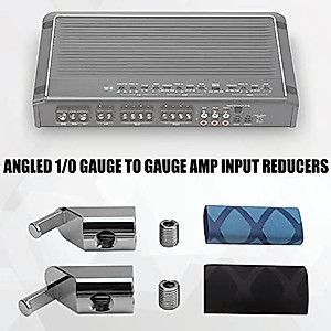 URLWALL 2PCS Input Wire Gauge Reducer, Offset Angled 1/0 Gauge to 4 Gauge Amp Input Reducers, Car Audio Power/Ground Input Reducer Connection Brass with Nickel Plated (Silver)