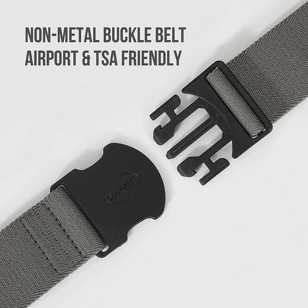 WHIPPY Mens Elastic Stretch Belt Unisex Adventure Web Belt for Women Men with Non-Metal Buckle Adjustable Belts, Gray, 43 Inches