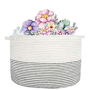UFREE Extra Large Decorative Baskets,Wide 21.7''X21.7"X 13.8" Woven Storage Baskets Decorative Blanket Basket, Use for Sofa Throws, Pillows, Towels, Toys or Nursery | Cotton Rope Organizer