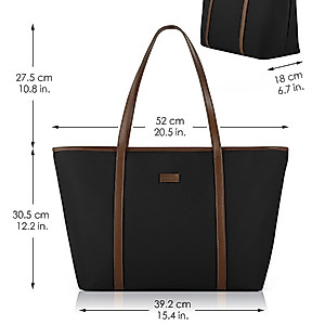 CHICECO Basic Large Travel Tote Shoulder Bag for Women - Black + Brown/20.5 Length