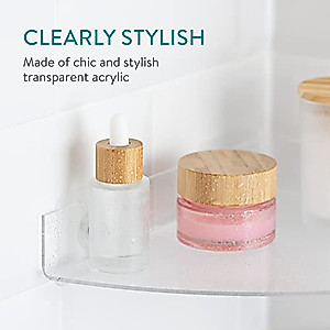 Navaris Acrylic Corner Shower Shelves - Set of 2 - No Drilling Clear Bathroom Shelves - Self Adhesive Wall Mounted Transparent Corner Shelf - 2-Pack