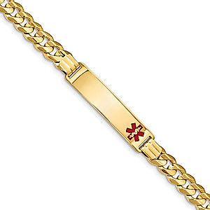 FB Jewels Solid 14K Yellow Gold Medical Red Enamel Curb Id Bracelet