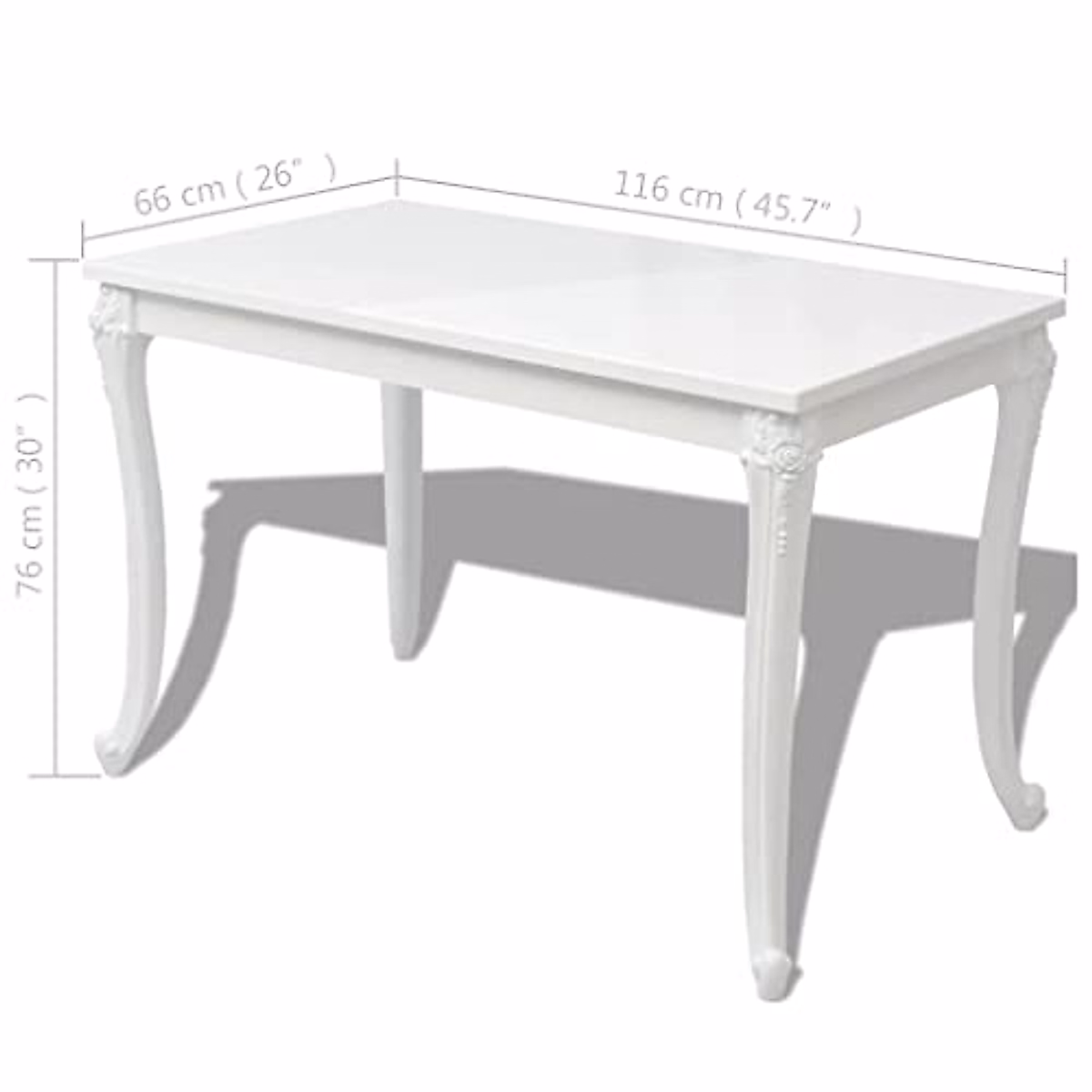 vidaXL Dining Table 45.7" High Gloss White Dinner Table Home Kitchen Desk