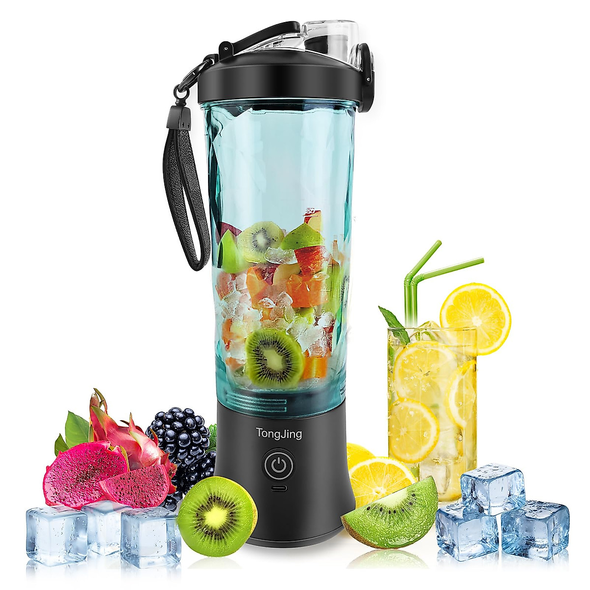 Portable blender,Big Power Personal Size Blender for Shakes and Smoothies with 6 Blades,20OZ Juicer Cup USB Rechargeable Blender for Kitchen，Outdoor（Black）