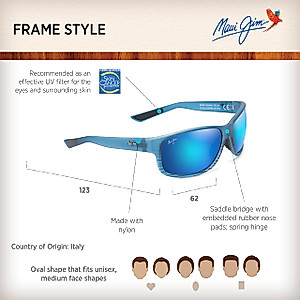 Maui Jim Men's and Women's Kaiwi Channel Polarized Wrap Sunglasses, Blue Black Stripe/Blue Hawaii, Medium