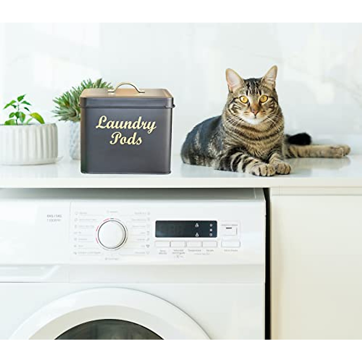 SHUNTU Pods Holder for Laundry Room - Pods Box with Lid for Laundry Room Metal Laundry Pods Holder for Laundry Room Décor and Organization(Black)