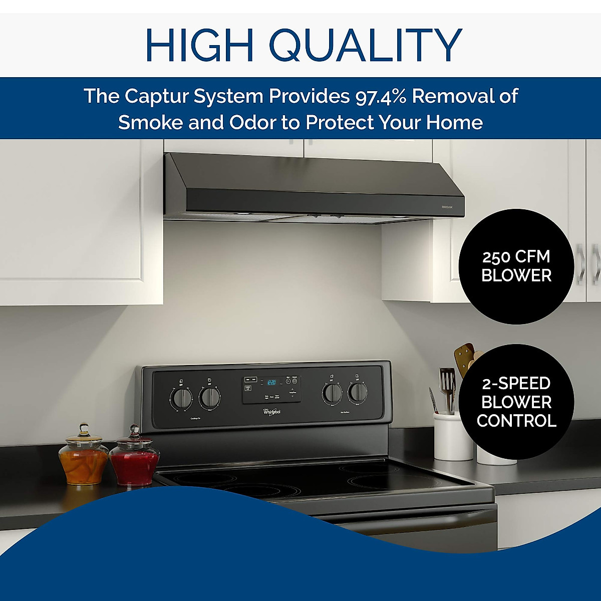 Broan-NuTone 24-inch Under-Cabinet 4-Way Convertible Range Hood with 2-Speed Exhaust Fan and Light,Black