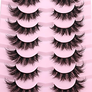 Mink Lashes Fluffy False Eyelashes Wispy 3D Volume Cat Eye Faux Mink Eyelashes Natural Look 18mm Strip Eyelashes Pack 7 Pairs by Kiromiro
