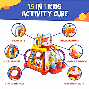 Toysery Baby Activity Center – Toddler Kids Learning & Skill Development Cube with Lights & Music. Enhance Skill Development with a 15 in 1 Game Functions Toy
