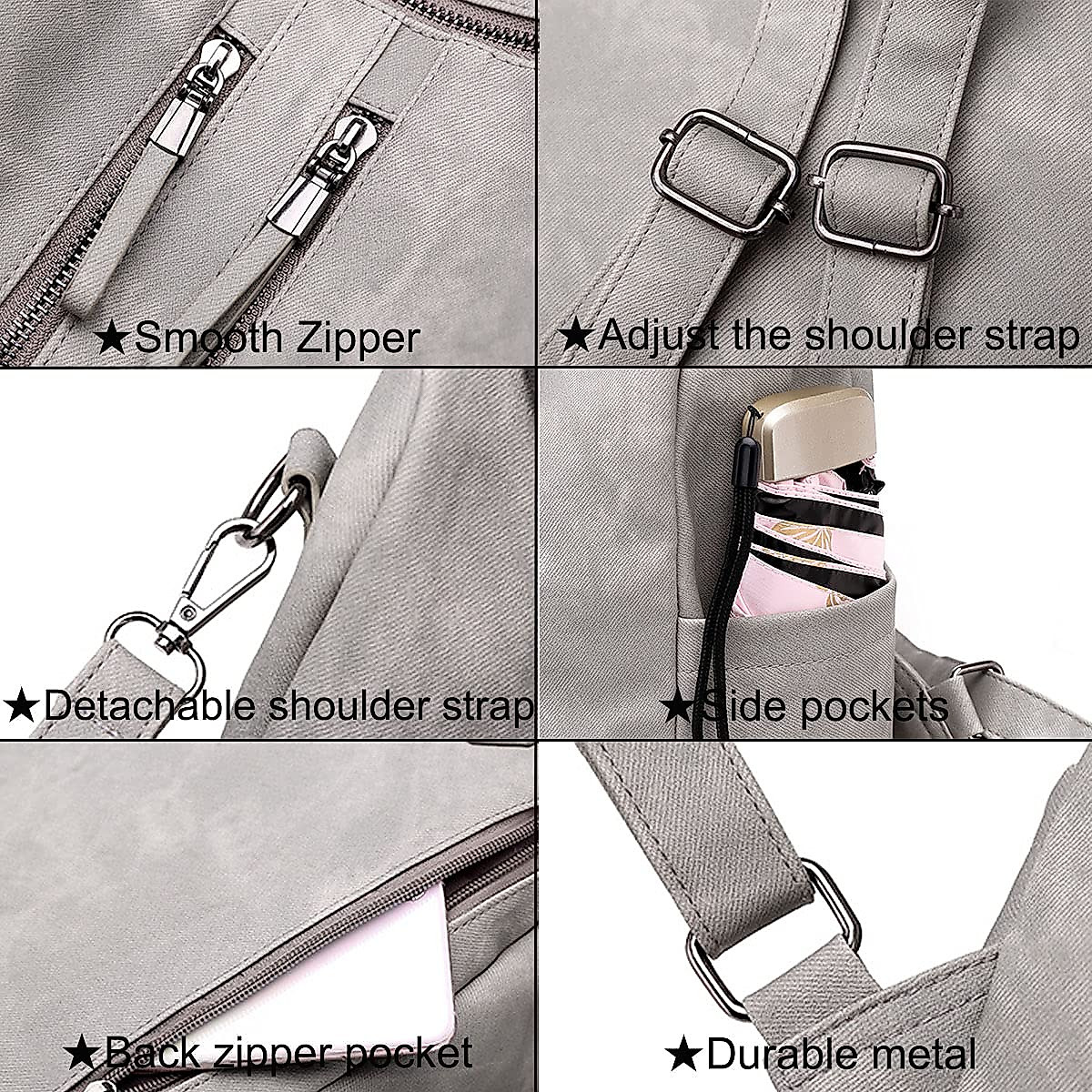 Poopy Women Multifunctional Soft Leather Handbag Purses Shoulder Backpack Crossbody Zipper Bag with Pocket (blue)