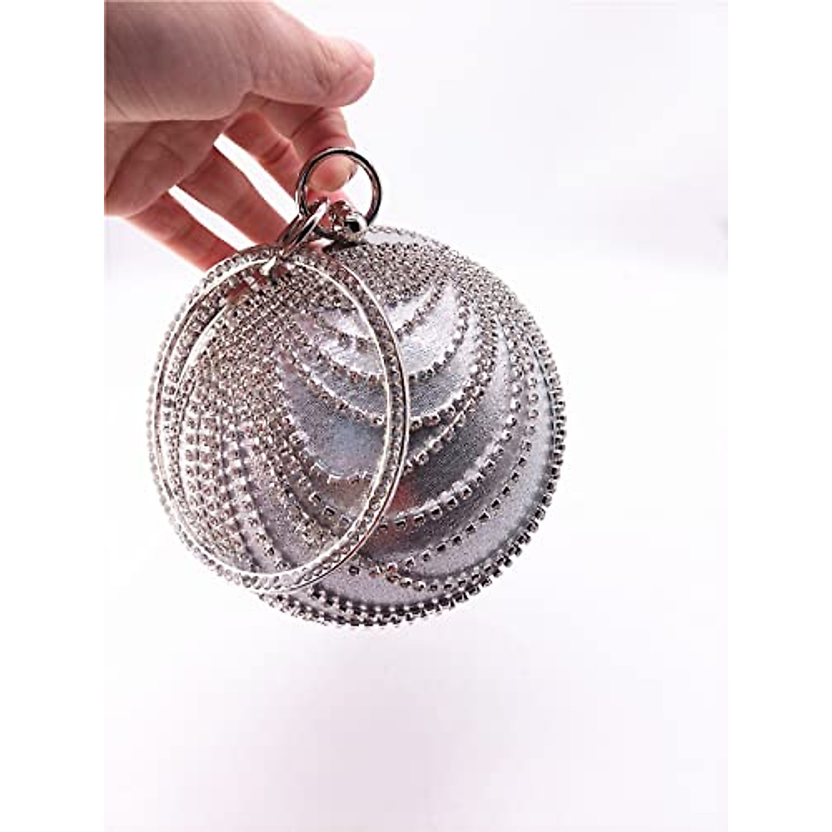 Round Clutch tassel Purse Women Crystal Evening Bag for Wedding Party Women's Ball Shape Crystal Evening Clutch Purse Wedding Party HandBags With Necklace Earrings Set(Silver)