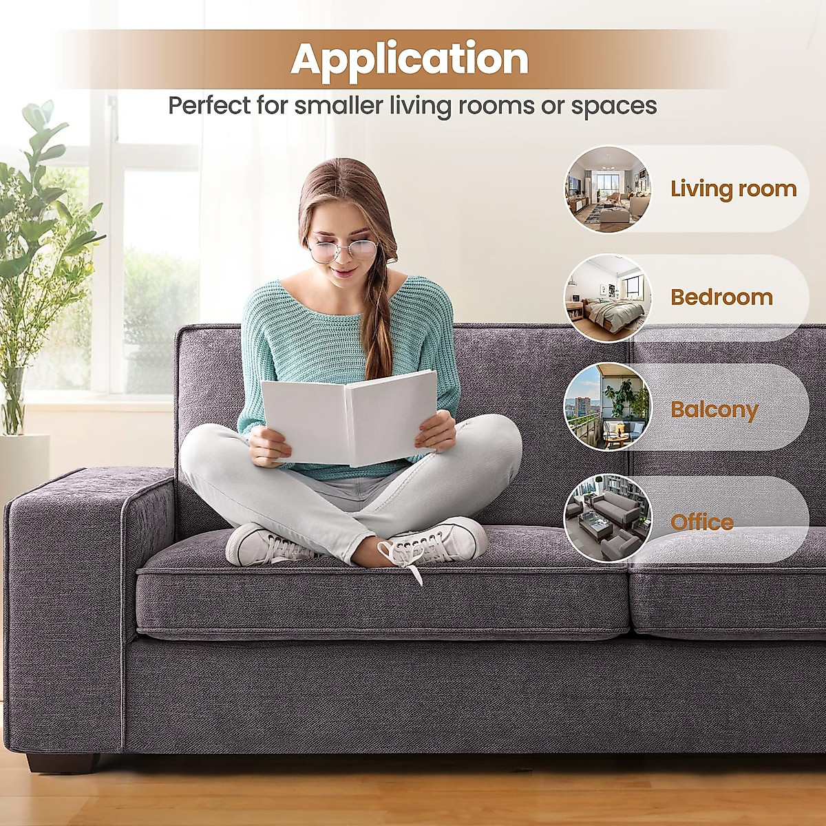 COHOME 88" Loveseat Sofa with Deep Seat, Modern Chenille Love Seat Couch for Living Room with Removable Covers, Upholstered 2-Seater Small Couch for Bedroom, Apartment，Deep Grey