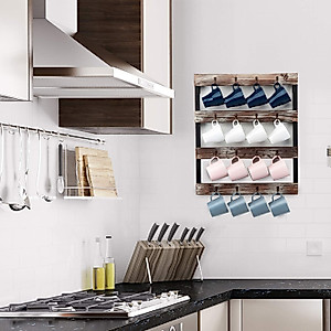J JACKCUBE DESIGN Coffee Mug Holder Wall Mounted Rustic Wood Cup Organizer with 16-Hooks Hanging Rack for Home, Kitchen Display Storage and Collection : MK519A