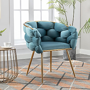 NOLLAM Modern Sofa Chair, Upholstered Armchair, 28.7" Comfy Leisure Chair with Metal Legs, Single Lounge Side Chair for Office, Bedroom, Living Room, Meeting Room, Blue Vanity Chair Club Chair