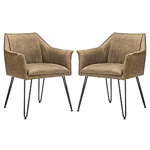 Safavieh Home Esme Mid-Century Modern Light Brown Faux Leather Dining Chair, Set of 2