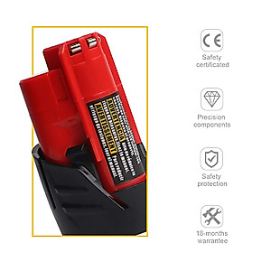 Jialitt 2 Pack Upgraded Version 3.0Ah 12V Replacement for Milwaukee M12 Battery Lithium 48-11-2401 48-11-2402 48-11-2411 48-11-2420 48-11-2440 Cordlees Power Tools