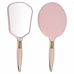 XPXKJ Handheld Mirror with Handle, for Vanity Makeup Home Salon Travel Use (Pink, Square)
