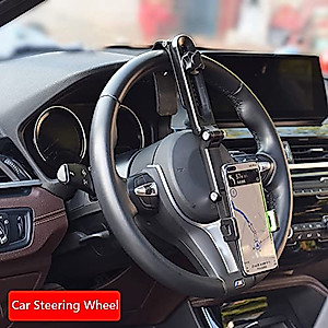 ihreesy Rearview Mirror Phone Holder,Multifunctional 360 Rotatable Mobile Phone Holder Universal Smart Phone Cradle Car Mount Car Phone Stand for Rear View Mirror Steering Wheel,Gray