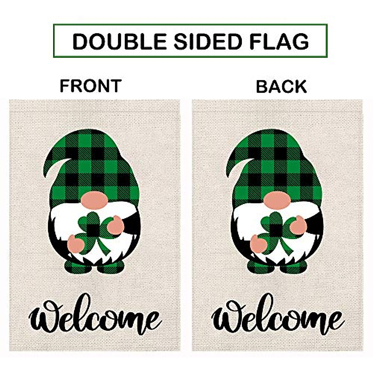 St Patricks Day Garden Flag Welcome Shamrocks Gnome Vertical Double Sided Gnomes Outdoor Yard Decoration 12x 18 Inch