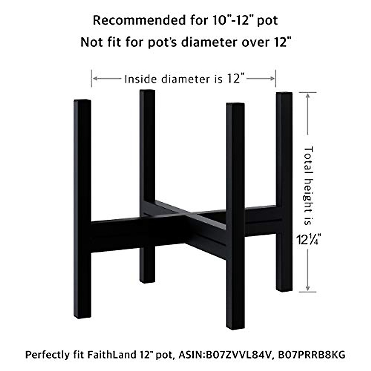 FaithLand Mid Century Plant Stand Indoor Outdoor (EXCLUDING 12" Plant Pot) , Hold Up to 12 Inch Planter, Metal Planter Stand, Potted Plant Holder, Black - Fits Snake Plant - Upgraded Design.