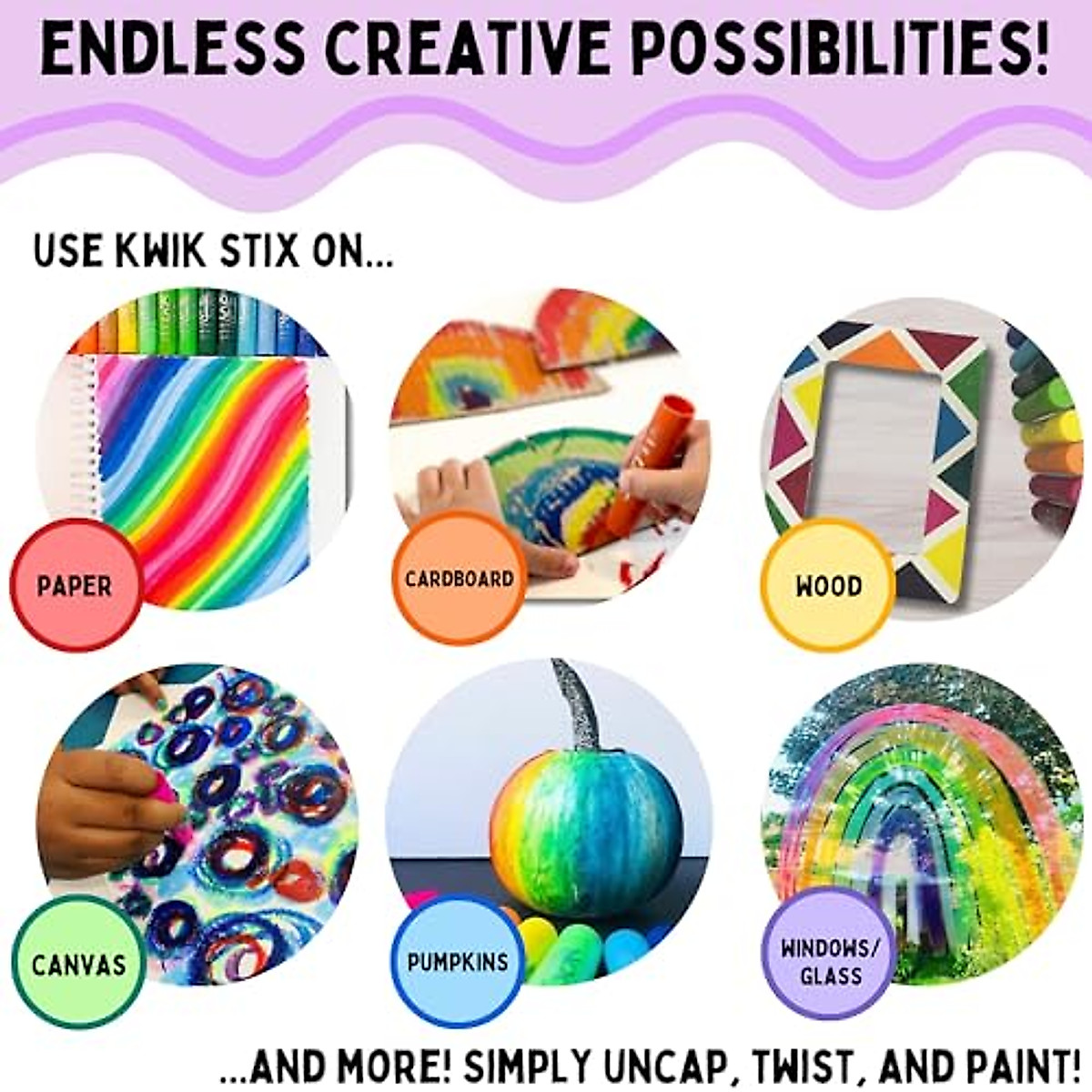 Kwik Stix Solid Tempera Paint Sticks, 6 Colors, Washable Paint Sticks for Kids, Super Quick Drying, Non-Toxic, Allergen Free, Paint Sticks in Classic Colors, Paint for Kids and Toddlers