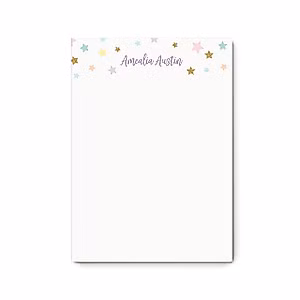 Personalized Cute Pastel Star NOTEPAD with Lines, Custom Kids, Young Girl Stationary Writing Pad - STARS NOTEPAD