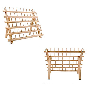 BAENRCY 2-Pack 60-Spool Wooden Thread Holder Sewing and Embroidery Thread Rack and Organizer Thread Rack for Sewing with Hook