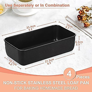 Herogo Non-Stick Loaf Pan Set of 4, Stainless Steel Rectangle Bread Loaf Pans for Baking Bread Meatloaf Brownie Lasagna, 9 x 5 Inch Black Meatloaf Baking Pan for Homemade Bread, Oven Safe