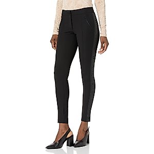 Karl Lagerfeld Paris Women's Compression Skinny Mid Rise Logo Taping Pant, Black, 8