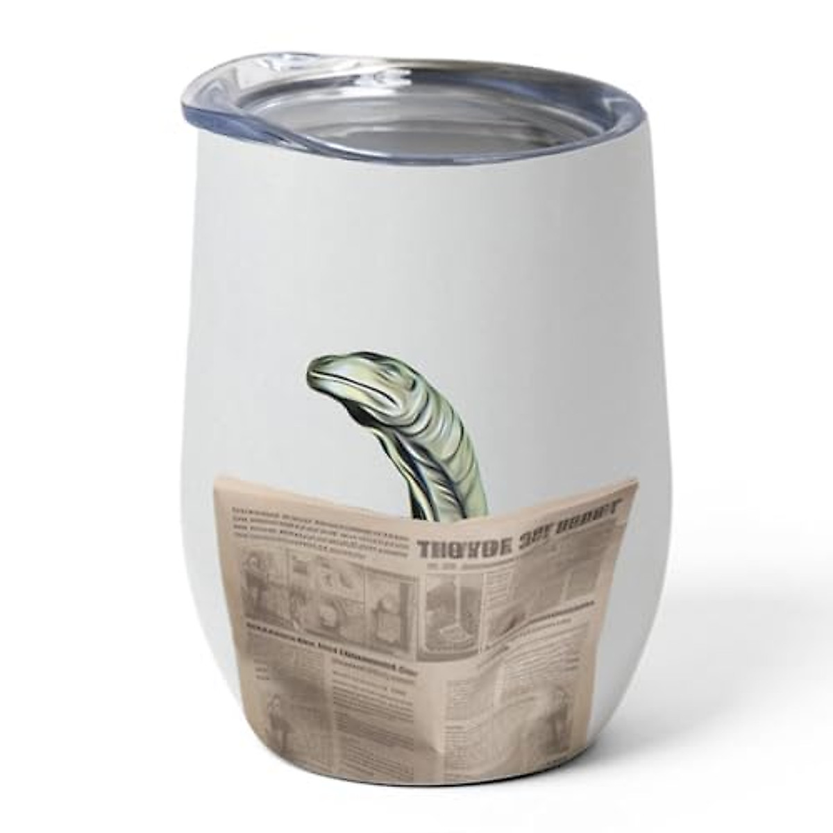 Brontosaurus Dinosaur Reading Newspaper Tumbler 12oz Stainless Steel Vacuum Insulated Wine Cup With Lid - Gifts for Brontosaurus Lovers