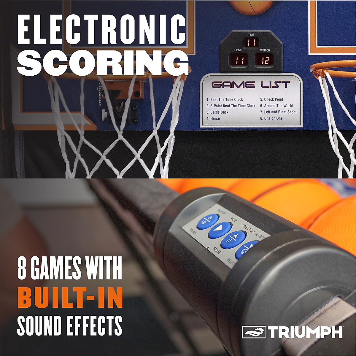 Triumph Sports Run n Gun Arcade Basketball Shootout Game Fully and Semi Assembled Out of The Box Fold Out and Play! Folds 100% Flat for Complete Storage Fully Portable, Play Inside or Outside