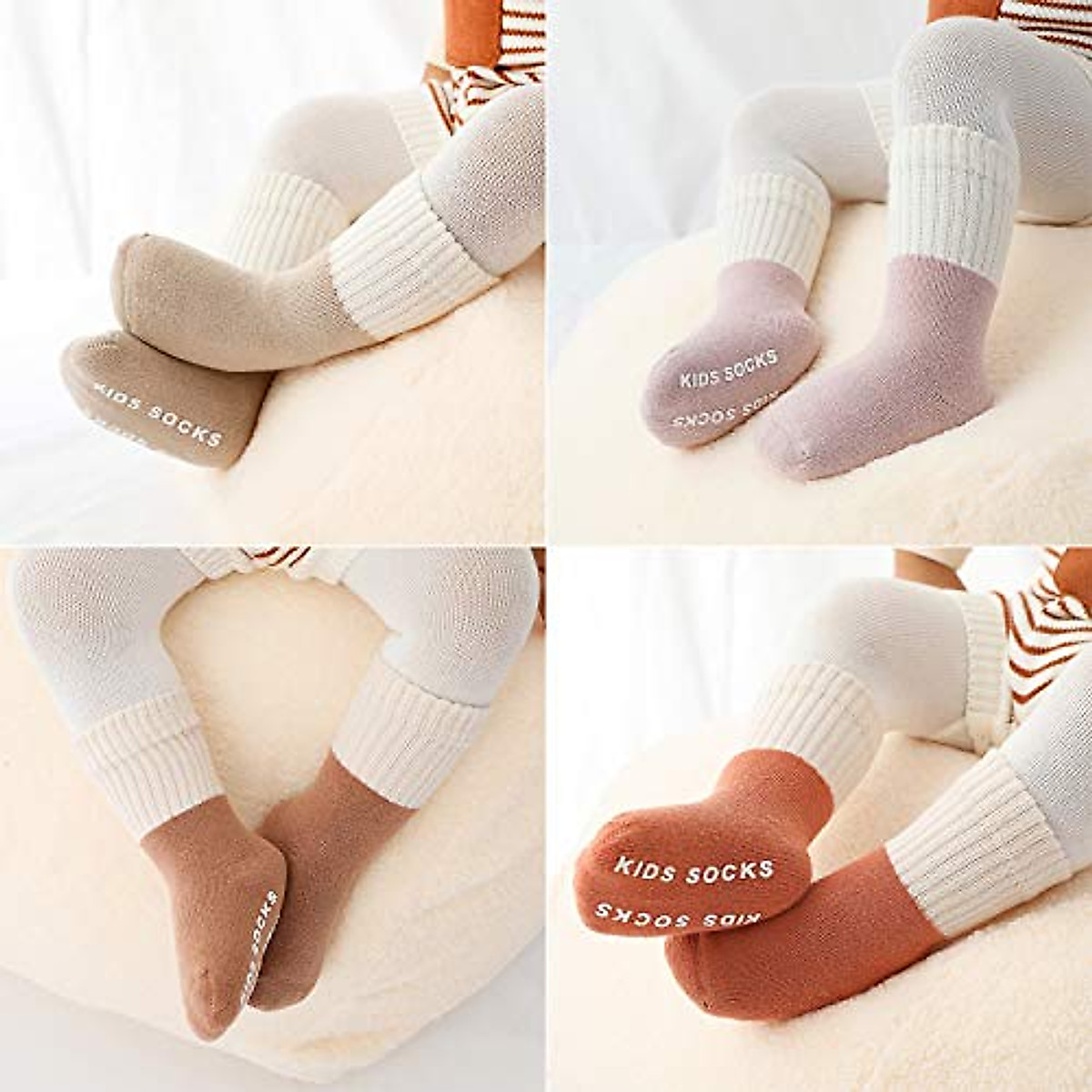 Belsmi 6 Pack Baby Socks Aniti Slip Non Skid Long Socks Toddler Newborn Infant Thick Warm Winter Sock (Thick Terry C, S (6-12 Months))