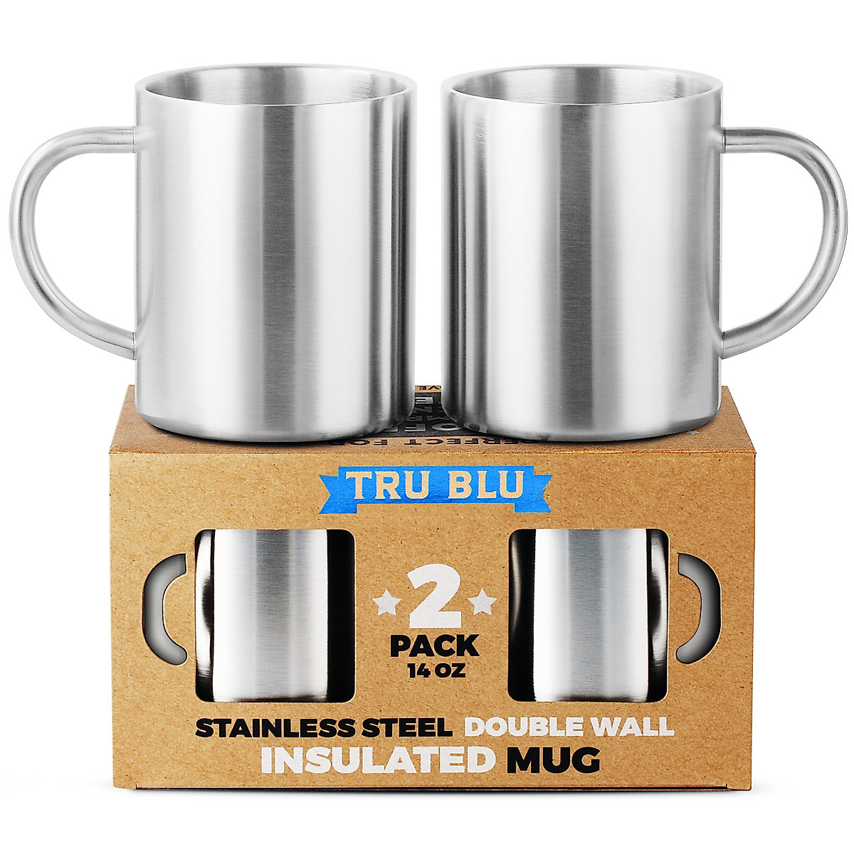 Stainless Steel Coffee Mug Set of 2-14 oz Premium Double Wall Insulated Travel Mugs - Shatterproof, BPA Free, Dishwasher Safe