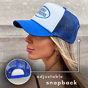 Trucker Hat - 2 Pack | Foam Embroidered Baseball Cap | Smiley Face Preppy Trendy Vintage Retro | Unisex Men Women | Mesh Adjustable Snapback | Green + Blue