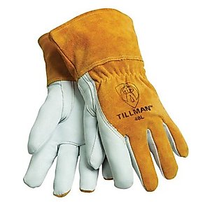 Tillman 48L Large Brown Top Grain Goatskin Fleece Lined Standard Grade MIG Welders Gloves with Straight Thumb, 3 1/2" Cuff, Kevlar Stitching and Elastic Back (1/PR)