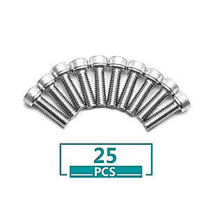 PHITUODA 25pcs M6-1.0 x 25mm Socket Head Cap Screws Bolts, 304 Stainless Steel Machine Thread Bolt, Full Thread Bright Finish Screw