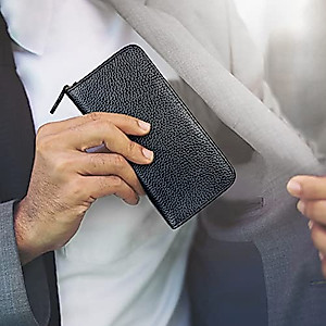 Lanxivi Genuine Leather Fountain Pen Case 3 Divided Slots Black Color, Zippered Pen Case Pouch, Handmade Display Holder for Rollerball Pen